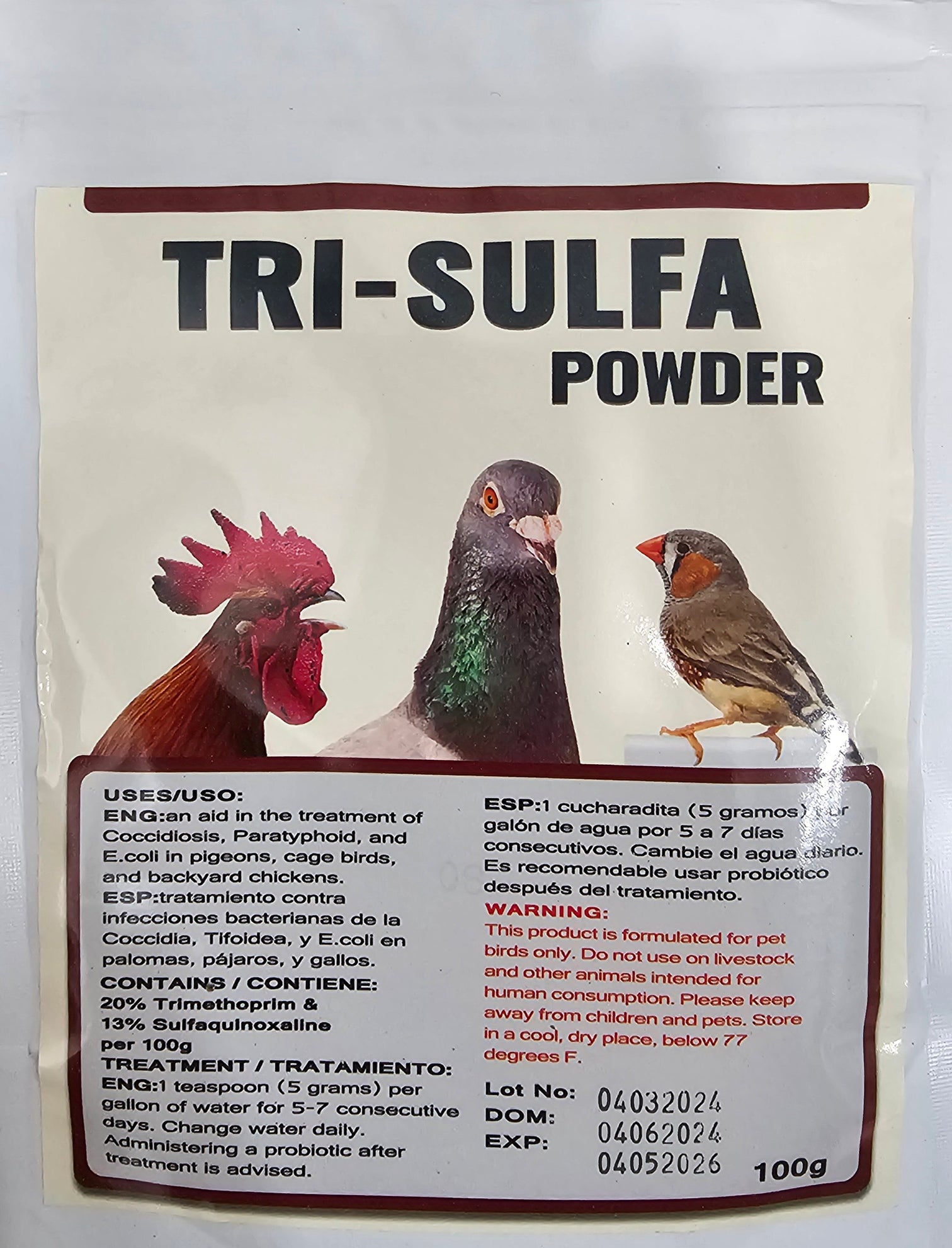 Tri-Sulfa Powder for Birds – Paradise Aviary Exotics